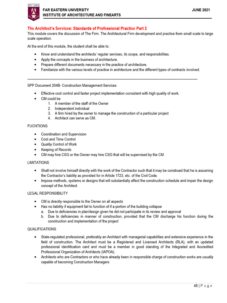 The Architect's Services Standards of Professional Practice Part 2 ...