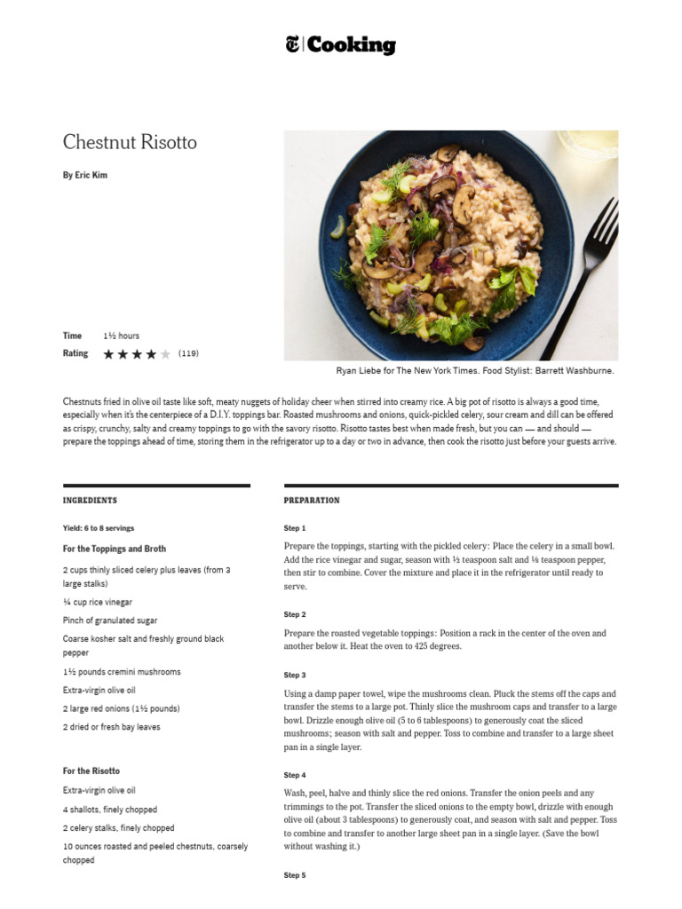Castañas Chestnut Risotto Recipe - NYT Cooking | PDF | Food And Drink ...