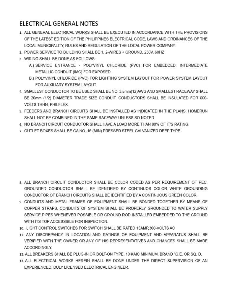 Electrical and Plumbing General Notes | PDF | Electrical Wiring ...