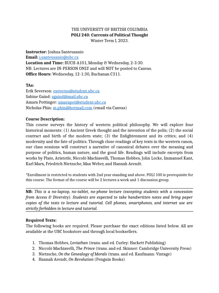 POLI 240 WT1 2023 Syllabus-4 | PDF | Turnitin | Theory