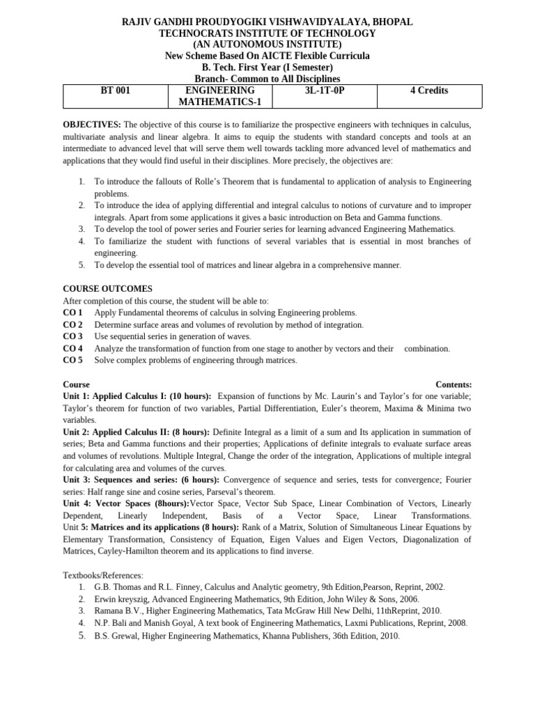 Mathematics 1 Autonomous Syl | PDF | Integral | Mathematical Analysis