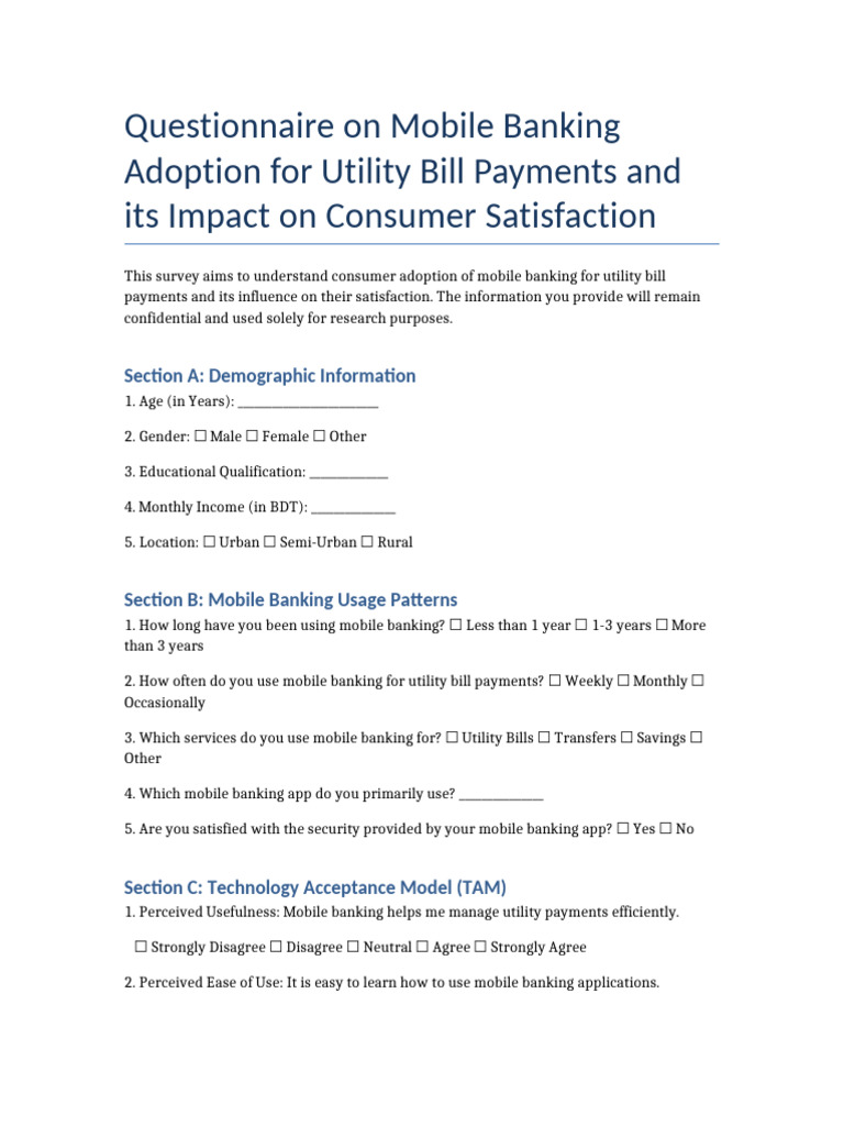 Banking Questionnaire | PDF