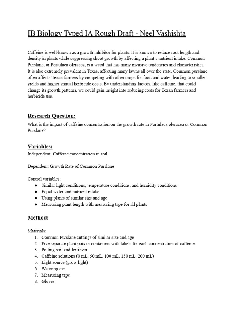 Vashishta - IB - Bio - IA | PDF