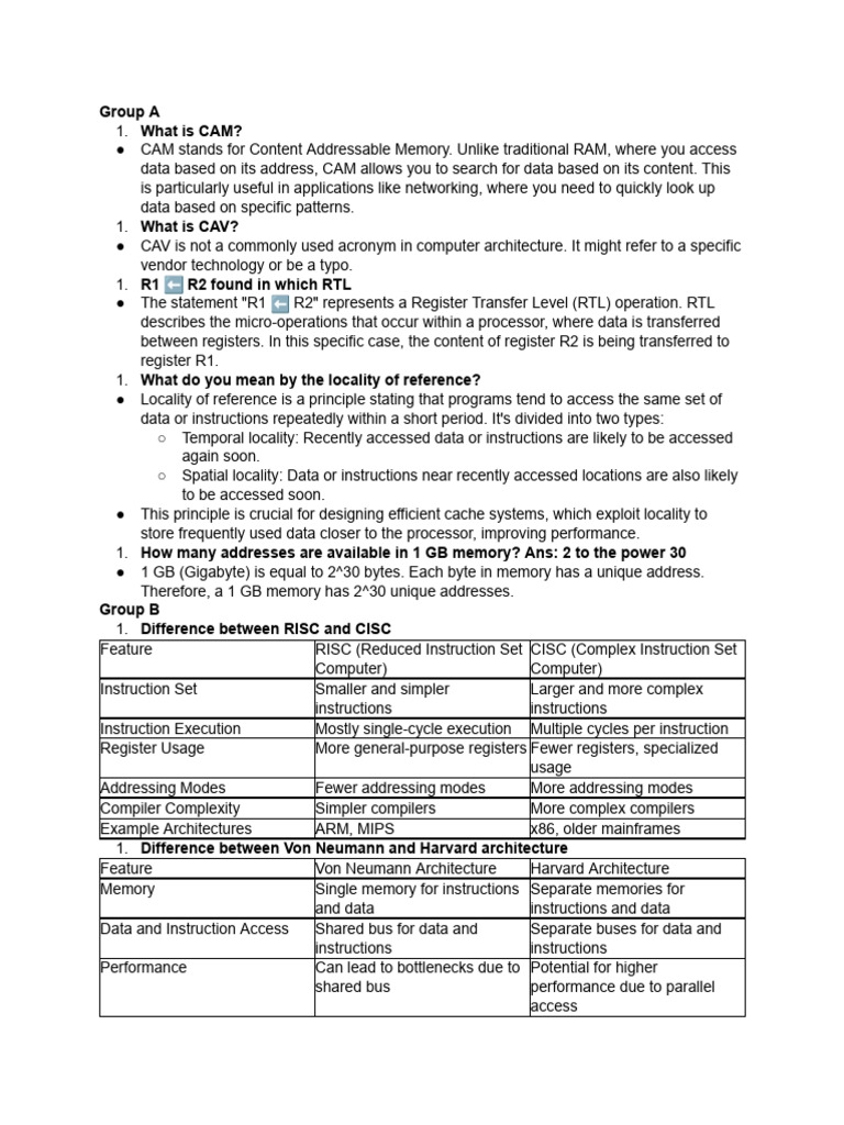 Computer Architecture CA3 Question - For Group A-1.... | PDF | Office Equipment | Computer ...
