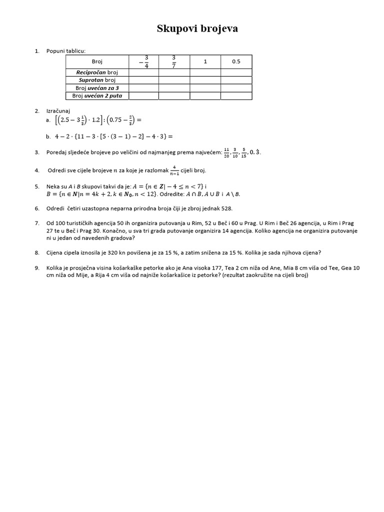 Skupovi Brojeva - Ponavljanje | PDF