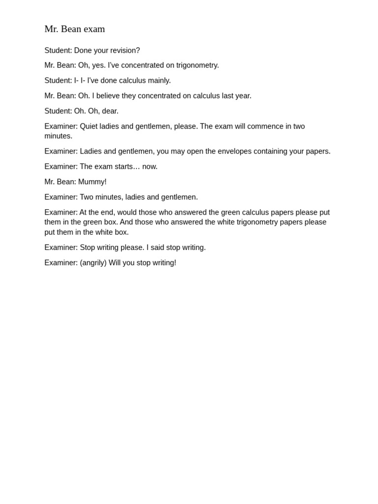 Mr. Bean Exam | PDF