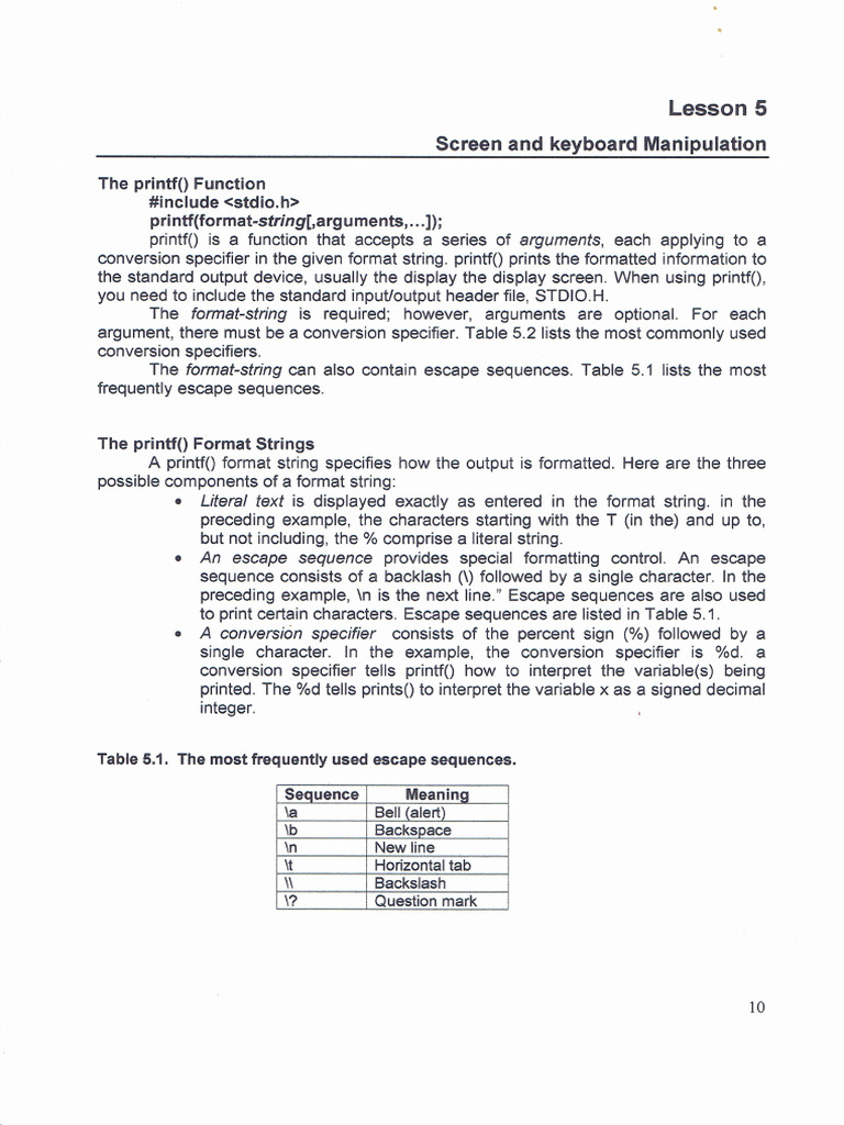 ICC 0102 Fundamentals of Programming - C Programming Lesson 5 | PDF