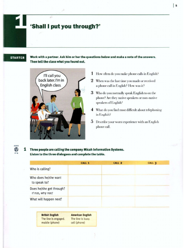Unit 1 Shall I Put You Through - Lesson 1 | PDF
