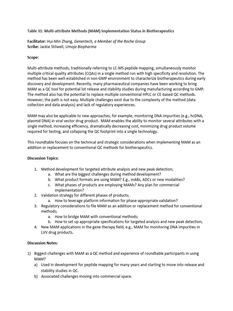 Multi Attribute Methods (MAM) Implementation Status in Biotherapeutics | PDF | Biopharmaceutical ...