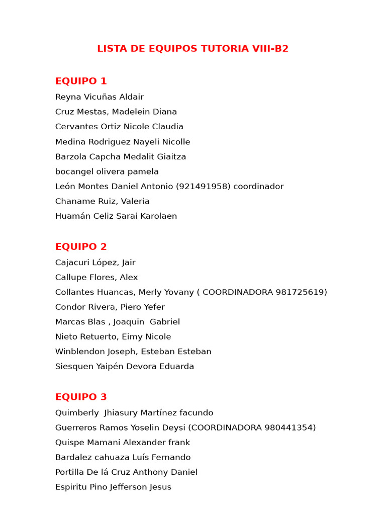 Lista de Grupo Tutoria Viii-B2-1 | PDF