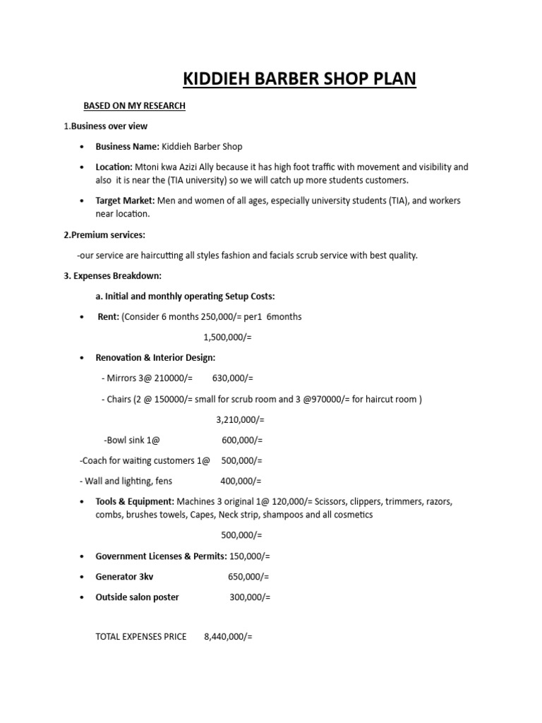 Kiddieh Barber Shop Plan | PDF | Hairstyle