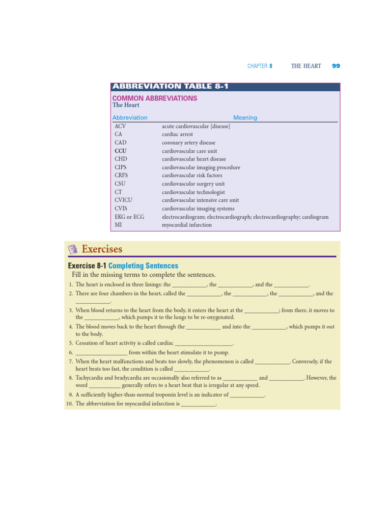 Exercise-Chapter8-The Heart | PDF | Heart | Heart Valve