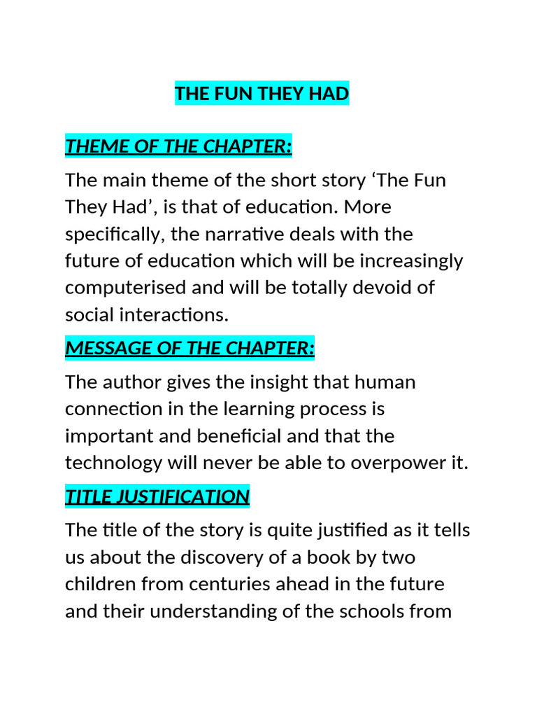 THE FUN THEY HAD | PDF