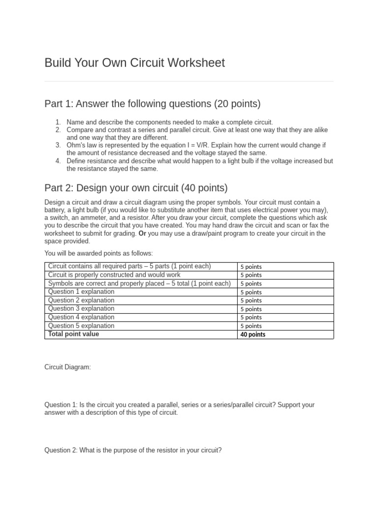 Circuit Design and Analysis Worksheet | PDF