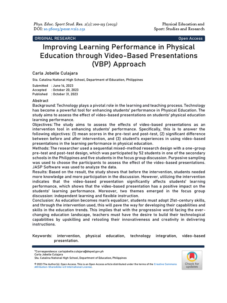 Improving Learning Performance in Physical Educati | PDF | Educational Technology | Learning
