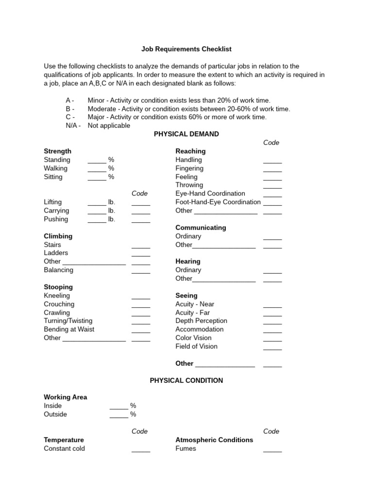 Job Requirements Checklist | PDF | Finance & Money Management