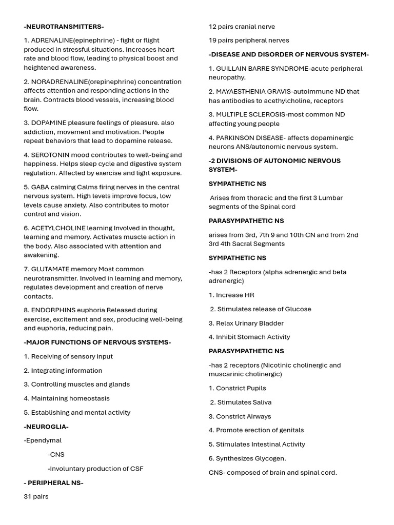 Nervous System Reviewer | PDF | Nervous System | Acetylcholine