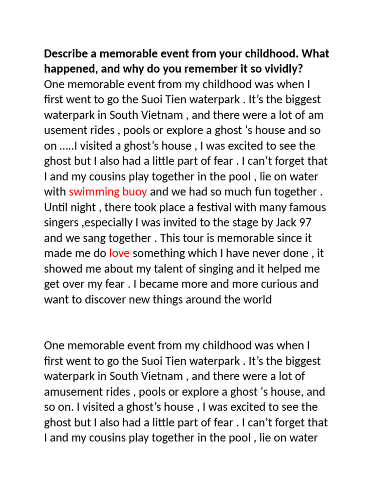 Describe A Memorable Event From Your Childhood | PDF