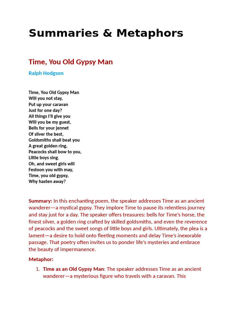 List of Poems To Identify The Metaphors | PDF