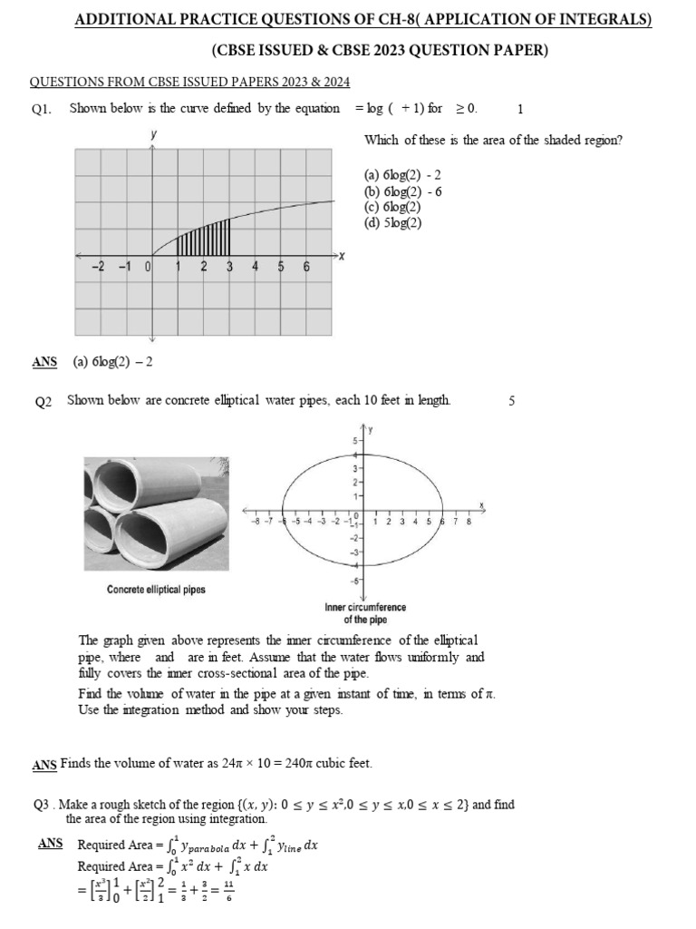 AOI Class 12 Integration Practice | PDF | Area | Volume