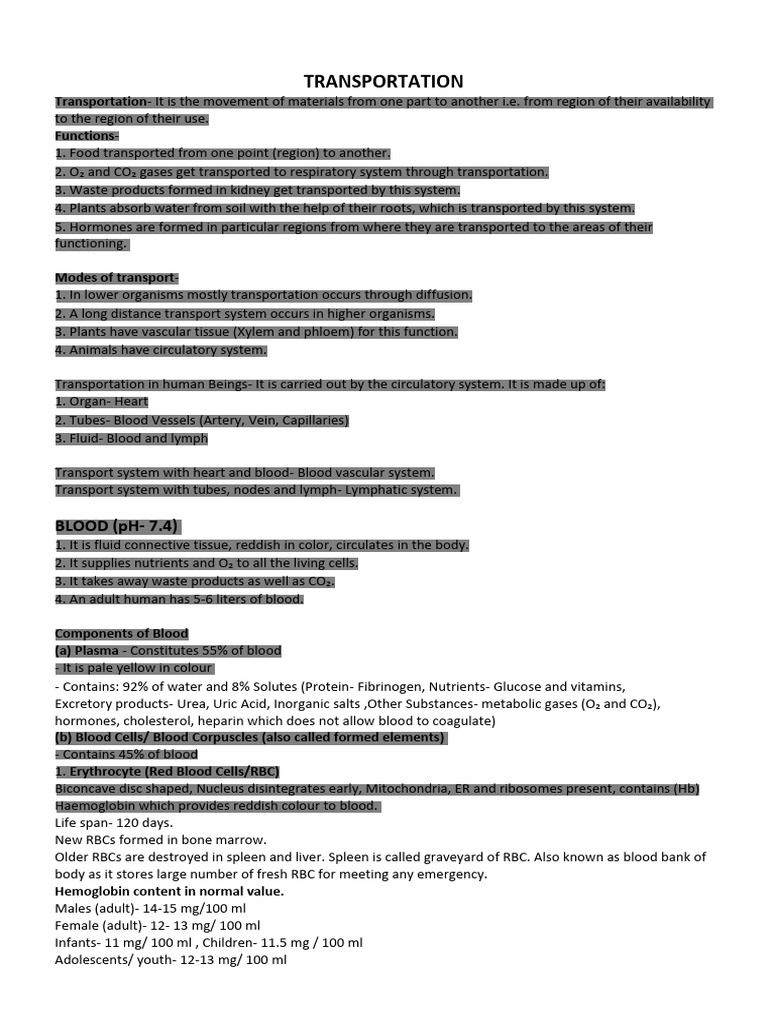 X Transportation Notes | PDF | Atrium (Heart) | Ventricle (Heart)
