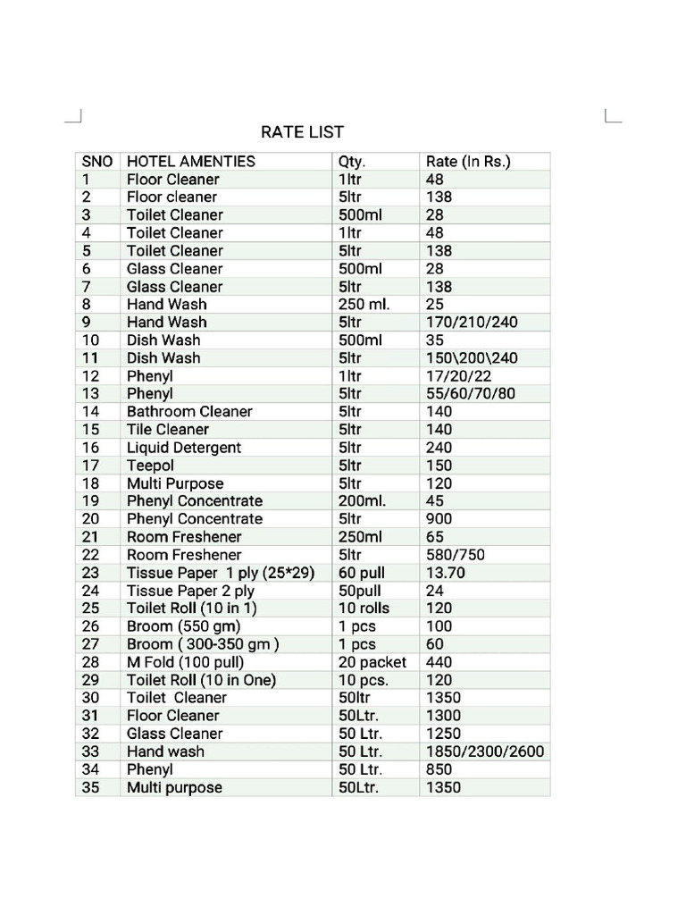 Global Karobar (MR Flair) House Keeping Products List | PDF
