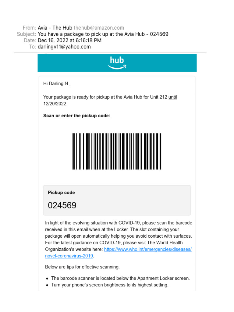You Have A Package To Pick Up at The Avia Hub - 024569 | PDF | Barcode | Computing
