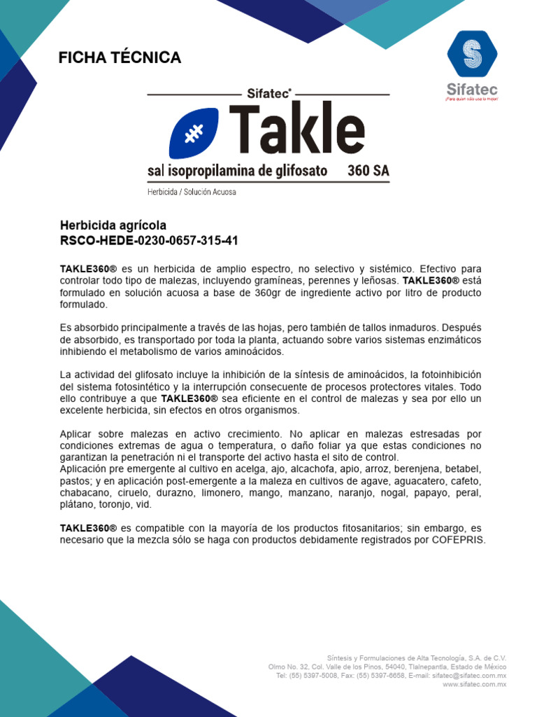 Ficha Técnica Takle 360 | PDF | Herbicida