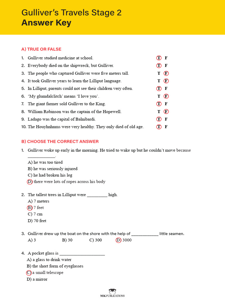 Gulliver's Travels Stage 2 Answer Key | PDF | Gulliver's Travels