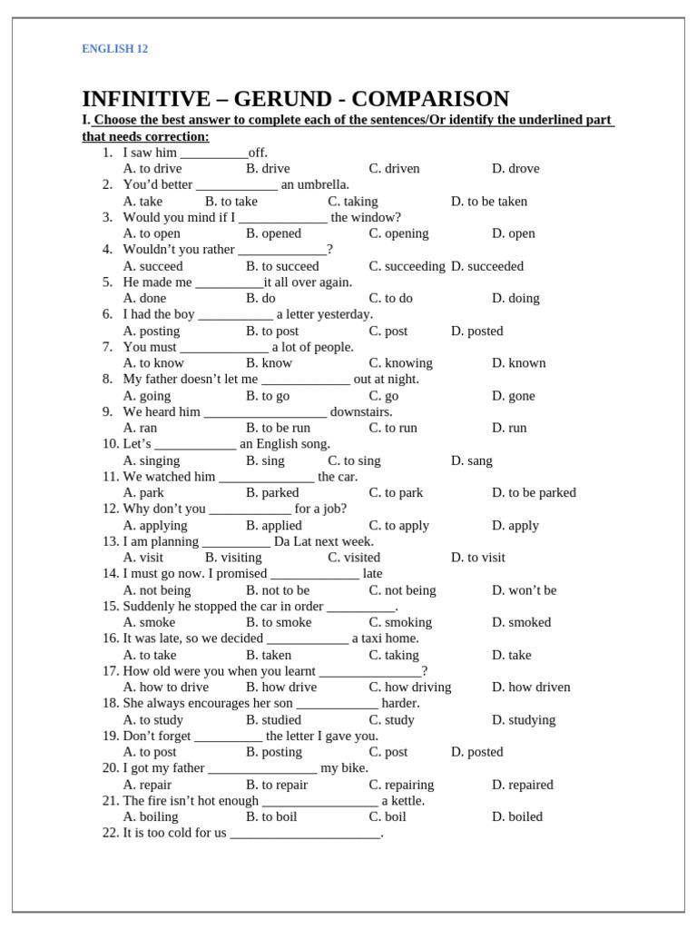 Infinitive - Gerund - Comparison | PDF | Language Arts & Discipline