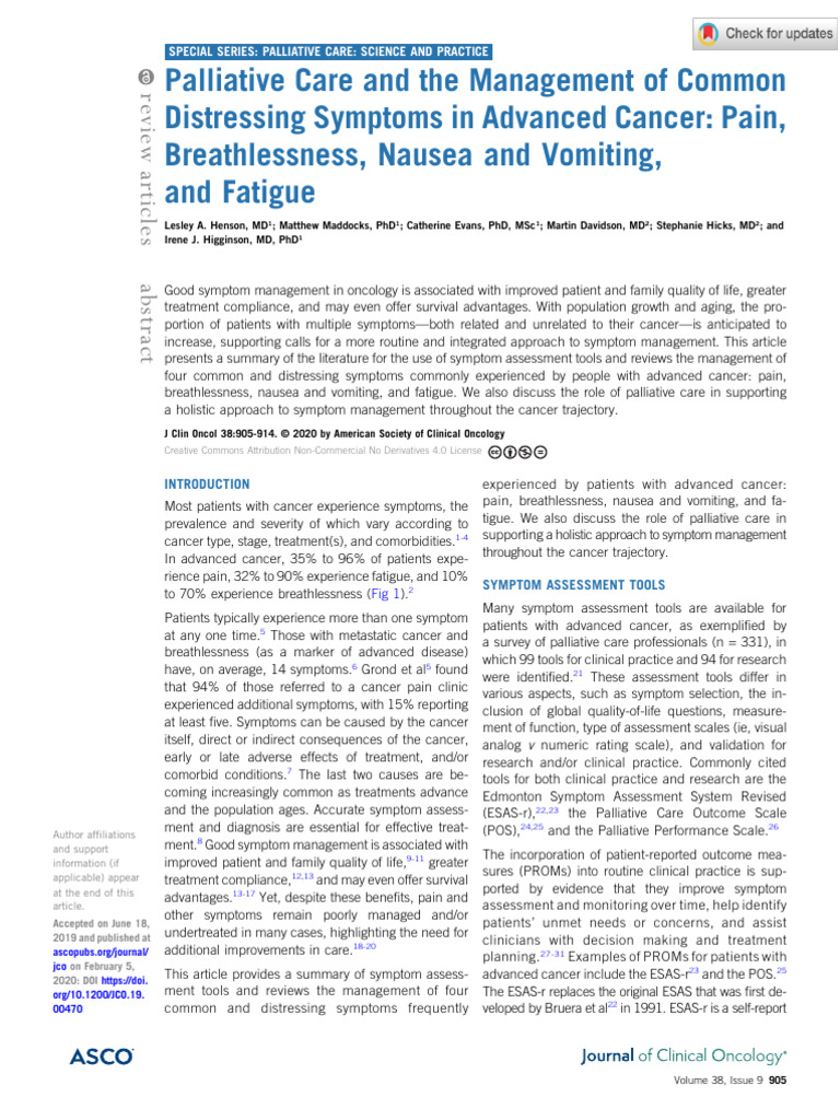 Henson Et Al 2020 - Management of Common Distressing Symptoms in Advanced Cancer Pain | PDF ...