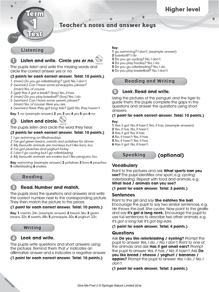 GMF L2 Terms 1-3 Higher Level Tests Answer Key | PDF