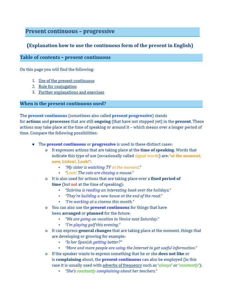 Present Continuous Lesson | PDF | Grammatical Conjugation | Linguistic ...