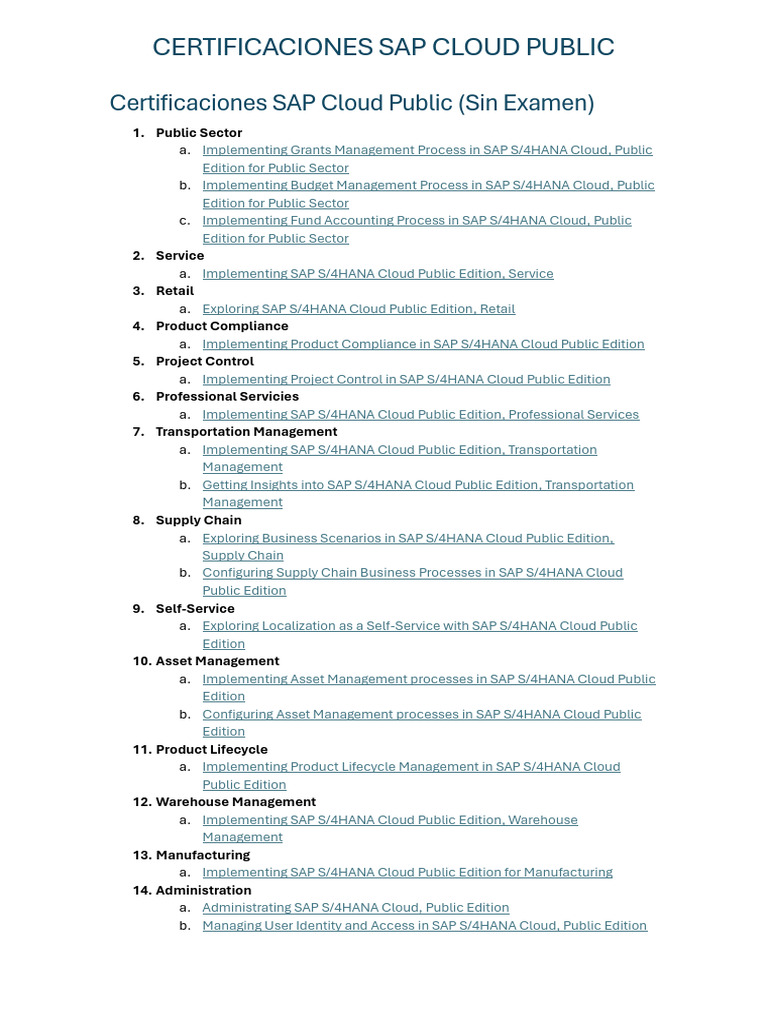Listado Certificaciones Sap | PDF | Business