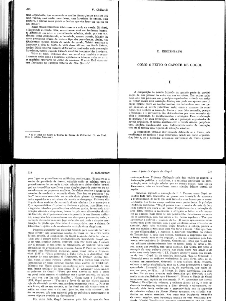 EIKHENBAUM Boris Como e Feito O Capote de Gogol in Formalismo Russo | PDF