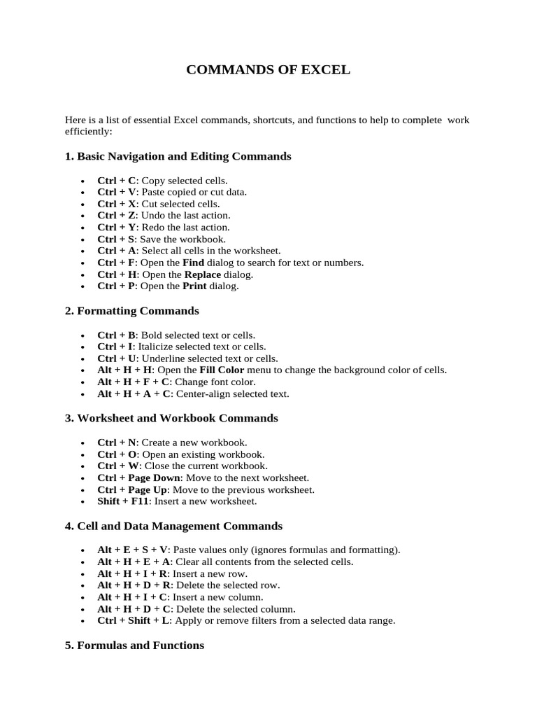 Commands of Excel | PDF | Microsoft Excel | Computing