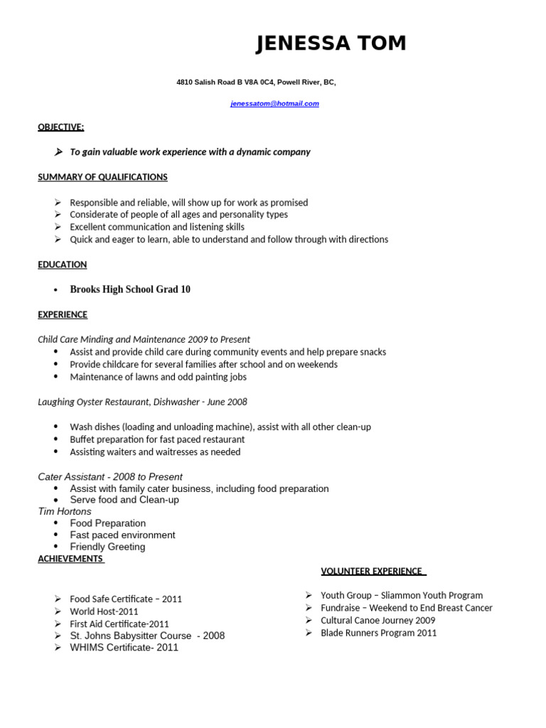 Jenessa Tom.resume two (Jenessa Tom) | PDF