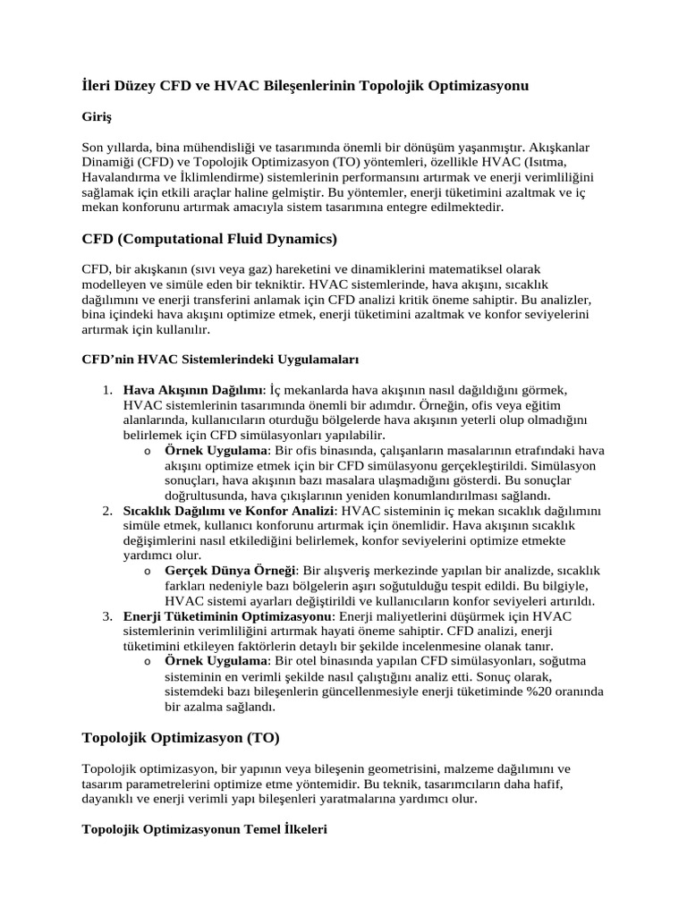 İleri Düzey CFD Ve HVAC Bileşenlerinin Topolojik Optimizasyonu | PDF
