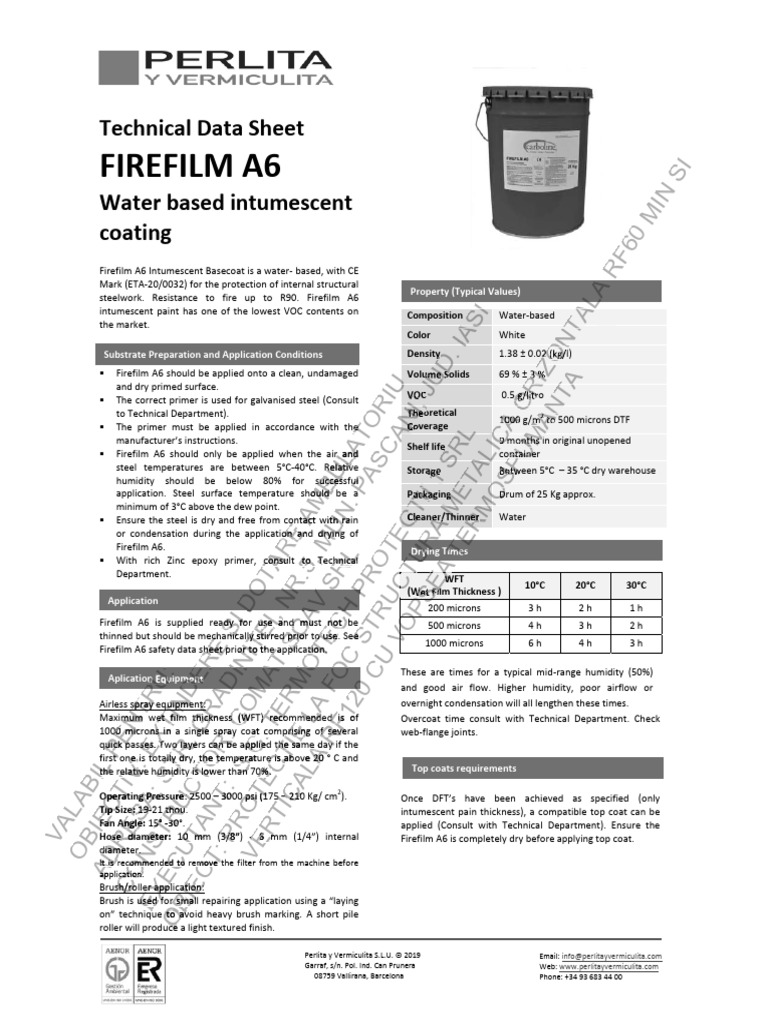 Firefilm A6 - Technical Data Sheet - S | PDF | Applied And ...