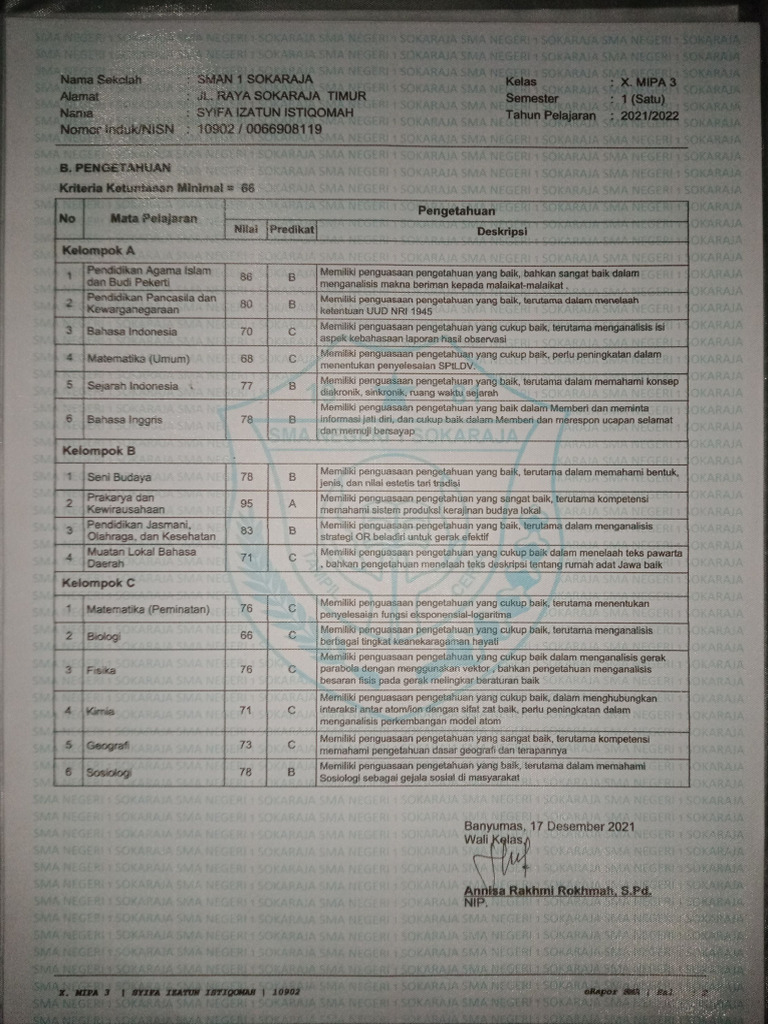 Nilai Raport Semester 1-4 | PDF