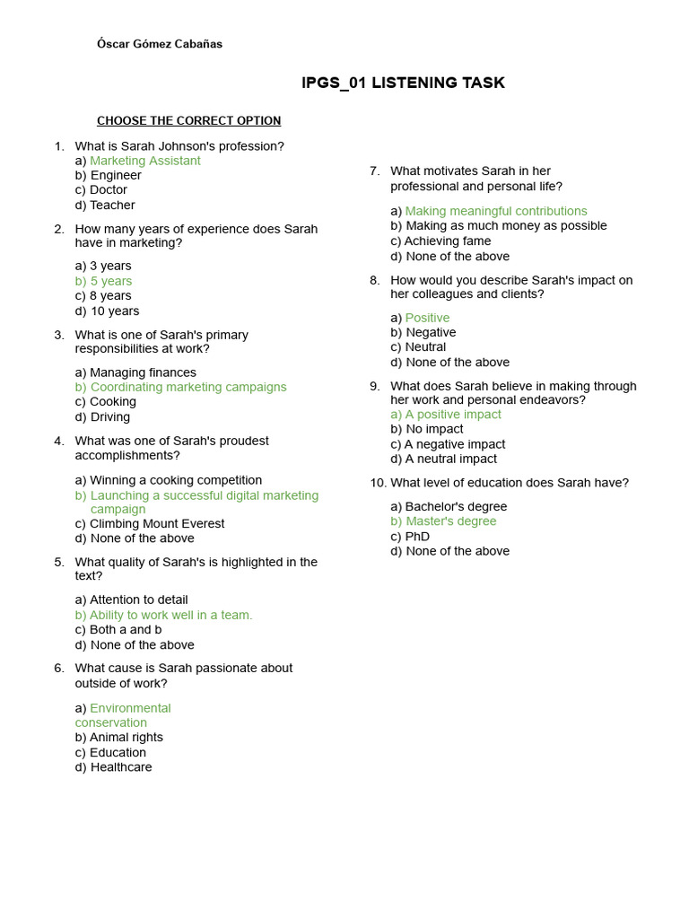 Ipgs 01 Listening Task | PDF | Career & Growth
