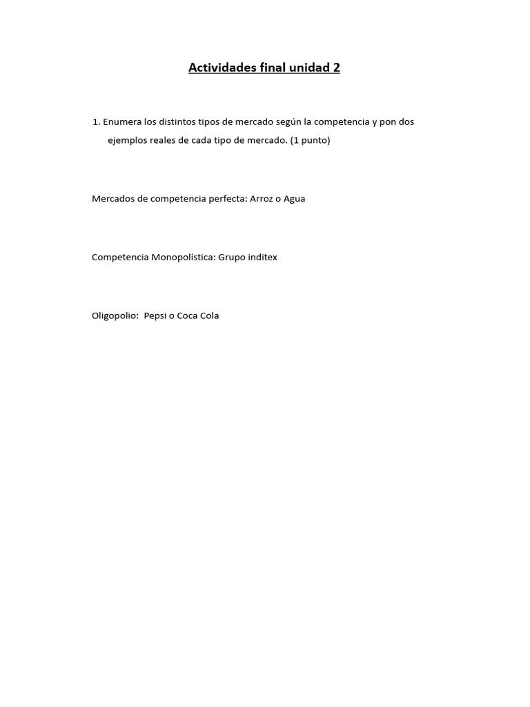 Actividades Final Unidad 2 PM | PDF | Mercado (economía) | Análisis FODA