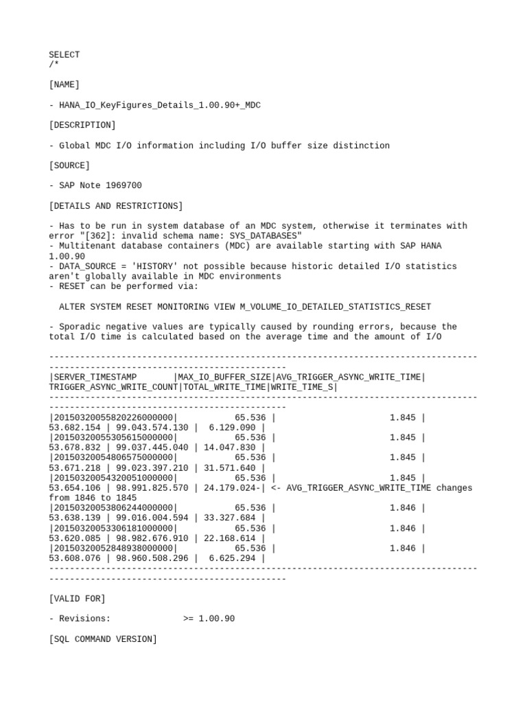 HANA IO KeyFigures Details 1.00.90+ MDC | PDF | Input/Output | Databases