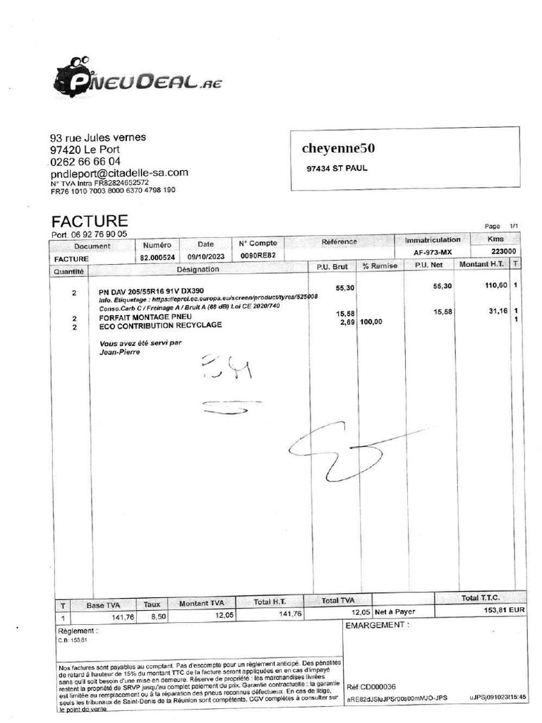 Facture Pneudeal | PDF