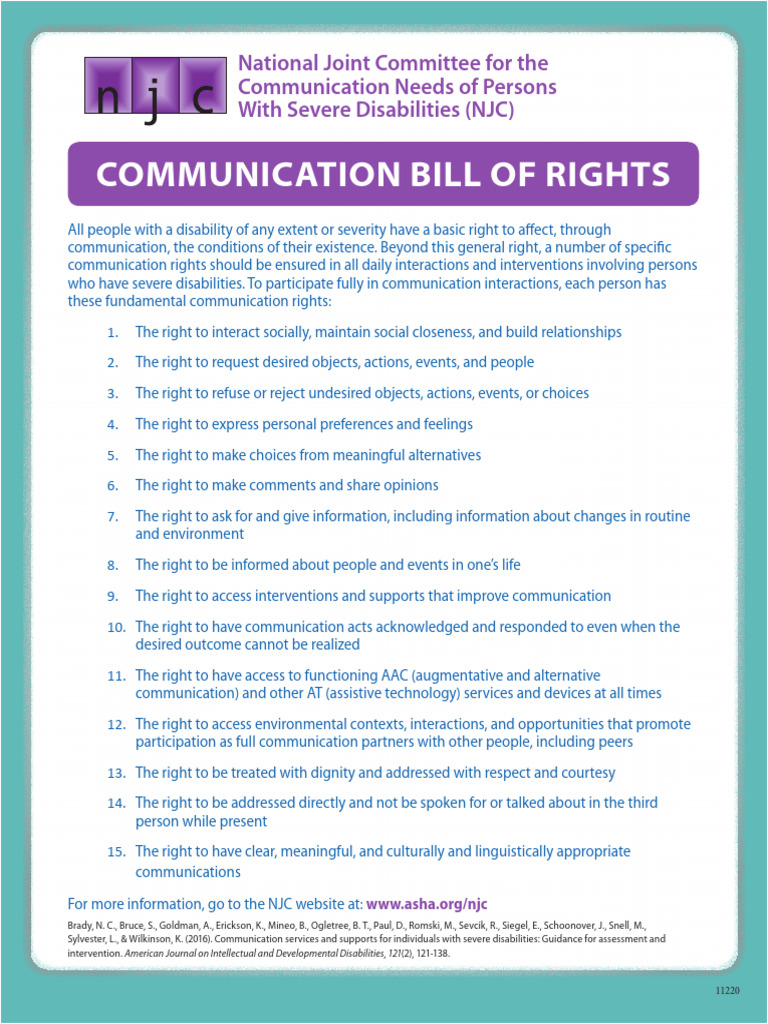 NJC Communication Bill Rights | PDF | Communication | Disability