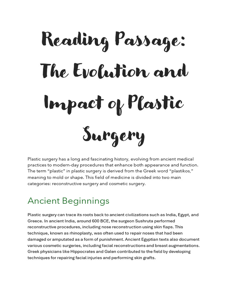 The Evolution and Impact of Plastic Surgery | PDF | Plastic Surgery ...