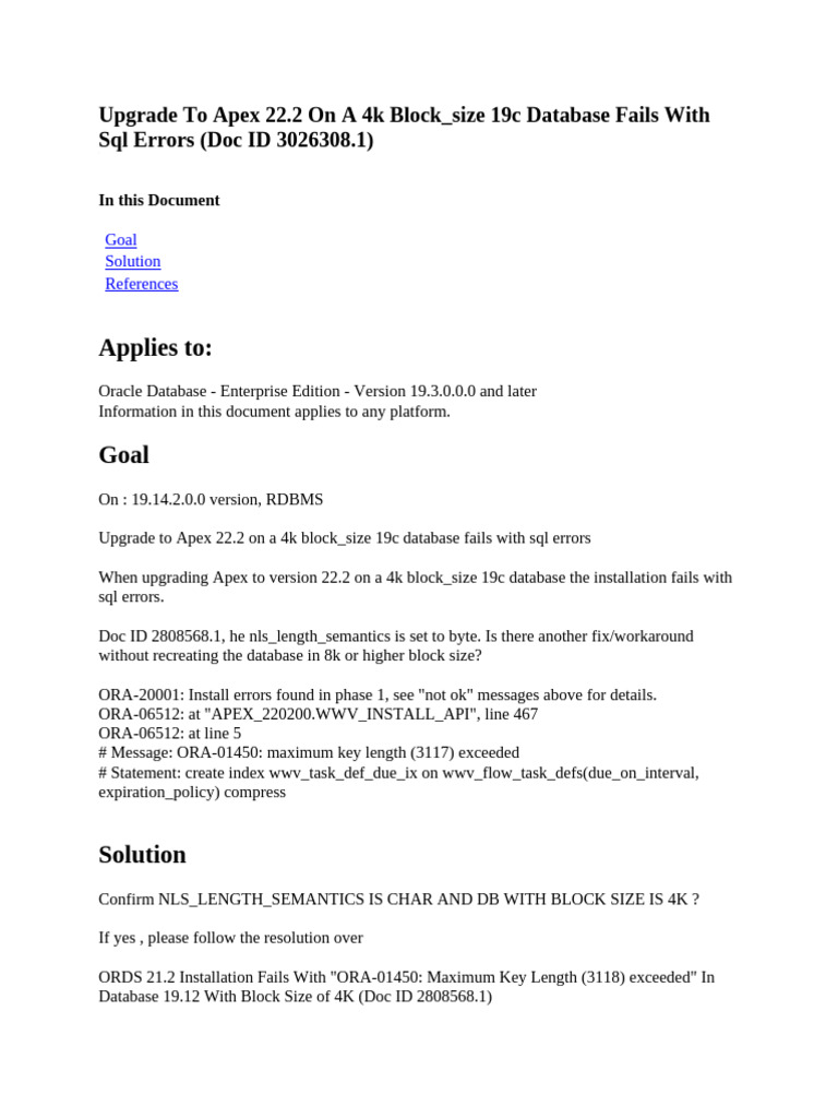 Upgrade To Apex 22 - Ora-06512 at Apex - 220200.Wwv - Install - Api, Line 467 | PDF | Databases ...