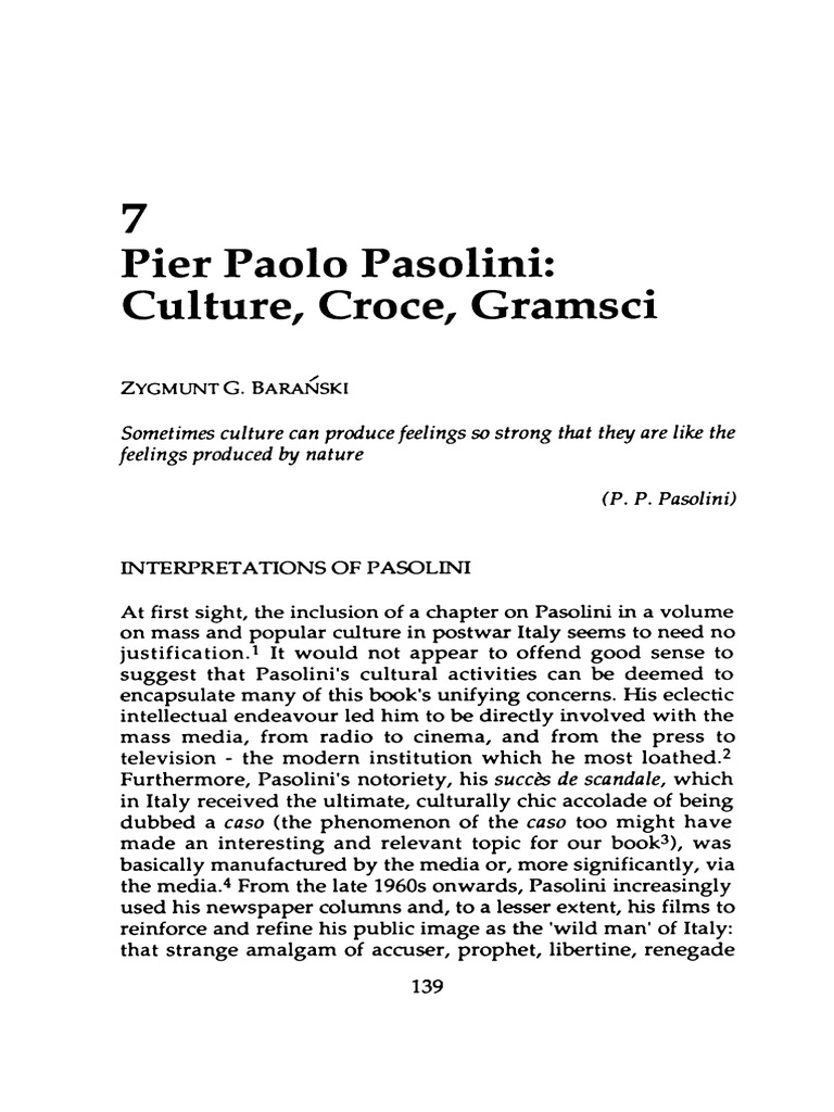 Baranski - Pasolini - Culture, Croce, Gramsci | PDF | Antonio Gramsci