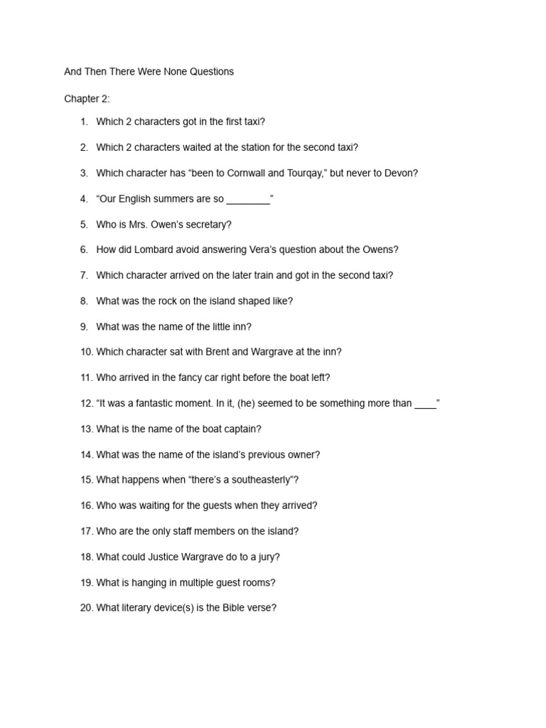 And Then There Were None: Quiz & Analysis | PDF
