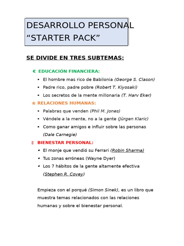 Desarrollo Personal Starter Pack | PDF | Ciencias sociales | Relaciones ...